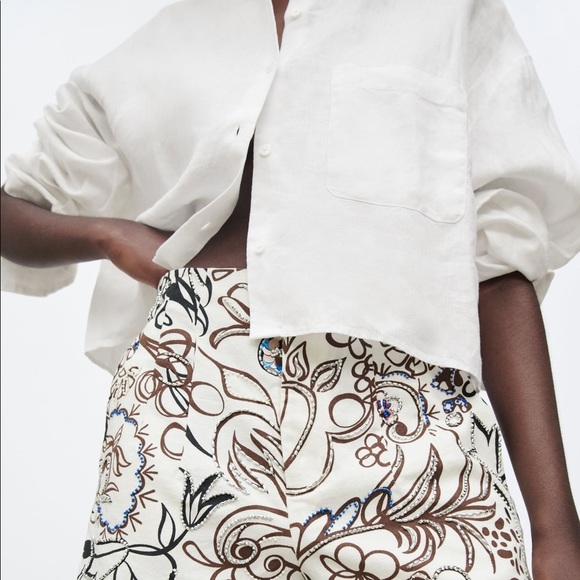 Zara | Tops | Nwt Zara White Linen Pocket Cropped Shirt Size S | Poshmark